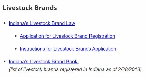 Indiana Brand Book as of February 28, 2018