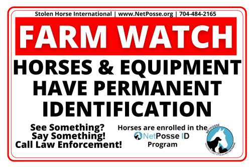 NEW! FARM WATCH Security Sign for Horse Farms
